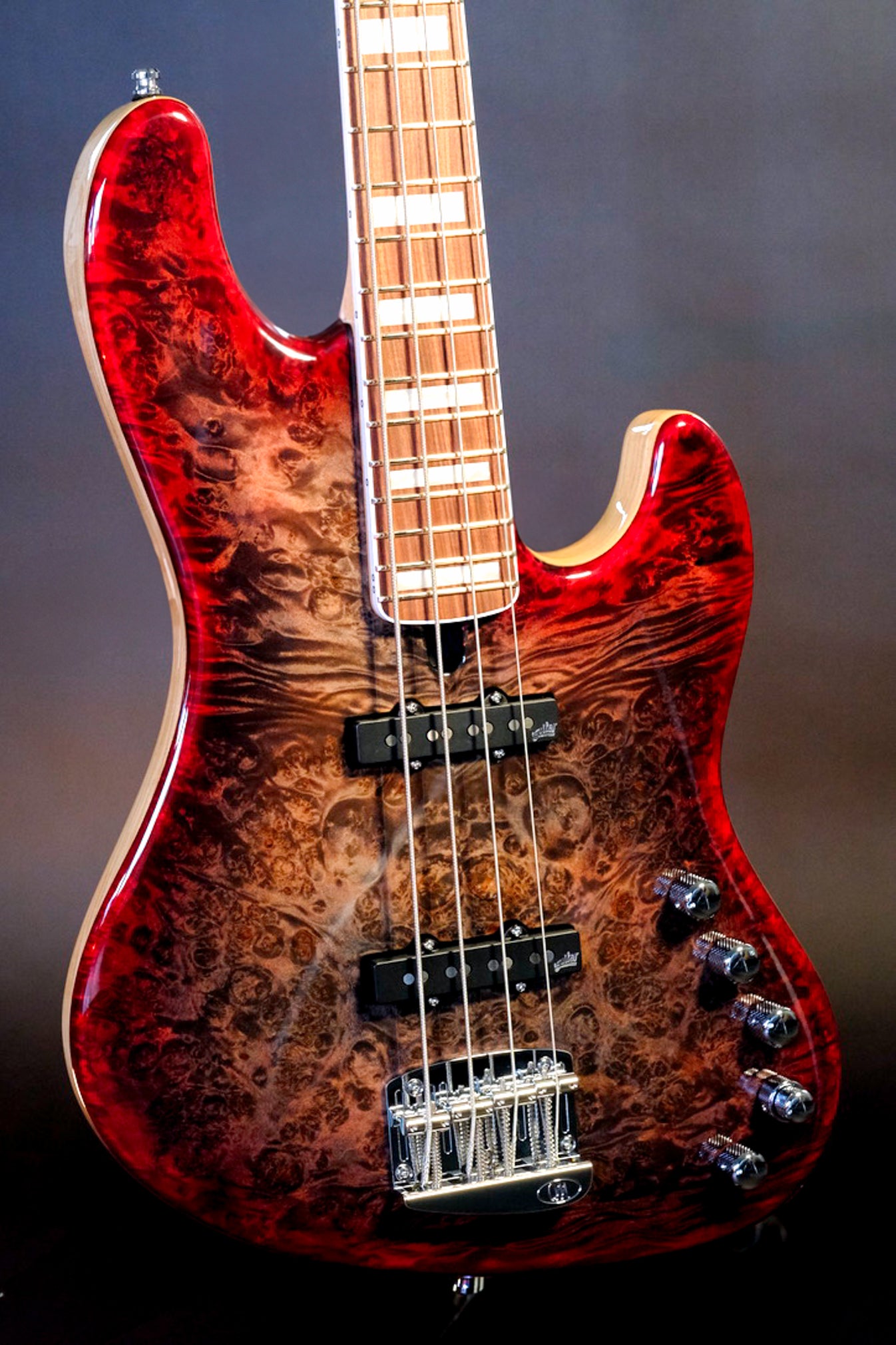 Mayones Jabba Custom Charcoal to Red Burst Bass - Bass Freaks Sprl